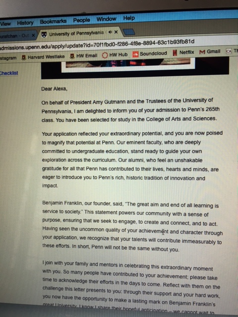 Congratulations to Alexa on her Acceptance to Penn! – 20 Minutes a Day